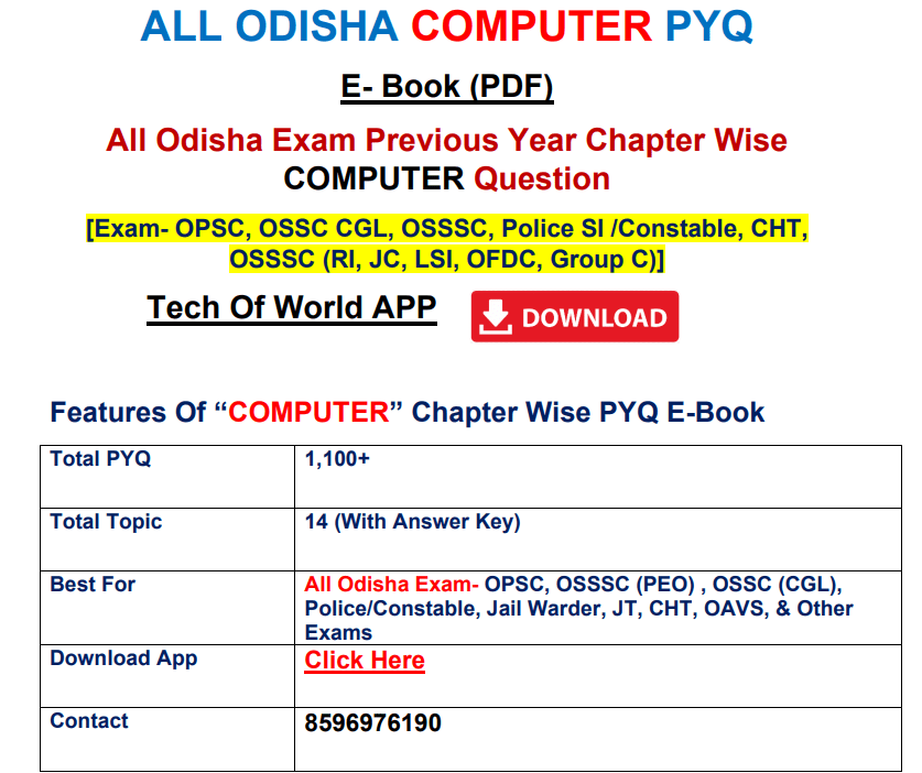 COMPUTER- ALL Odisha Previous Year Question (1,100+ PYQ) - Chapter Wise All Previous Year ...